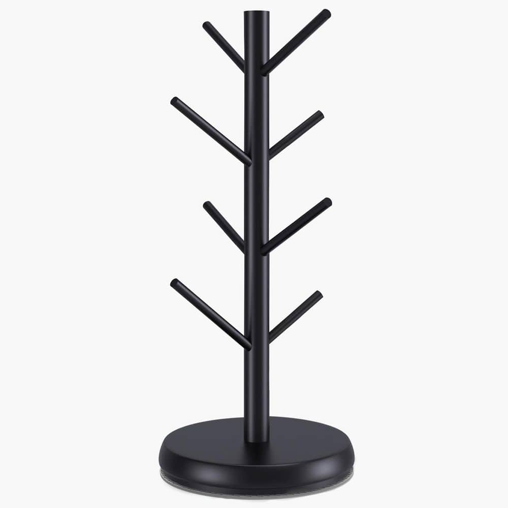 Anqtovp 8-Hook Black Rotating Mug Tree Stand Sustainable Bamboo Wood ...
