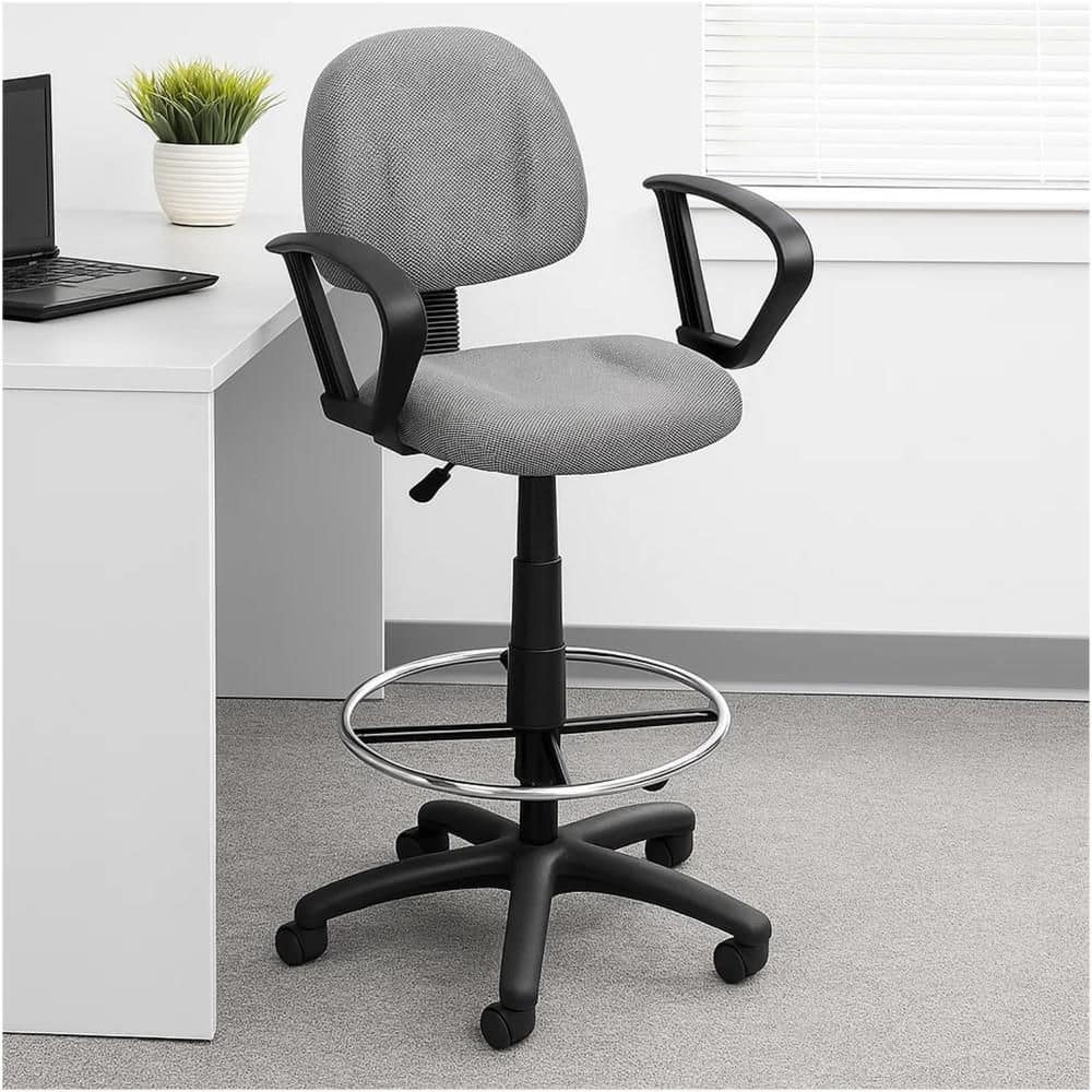 Benjara Jea Nylon Footring Ergonomic Fabric Office Stool in Gray, Black ...