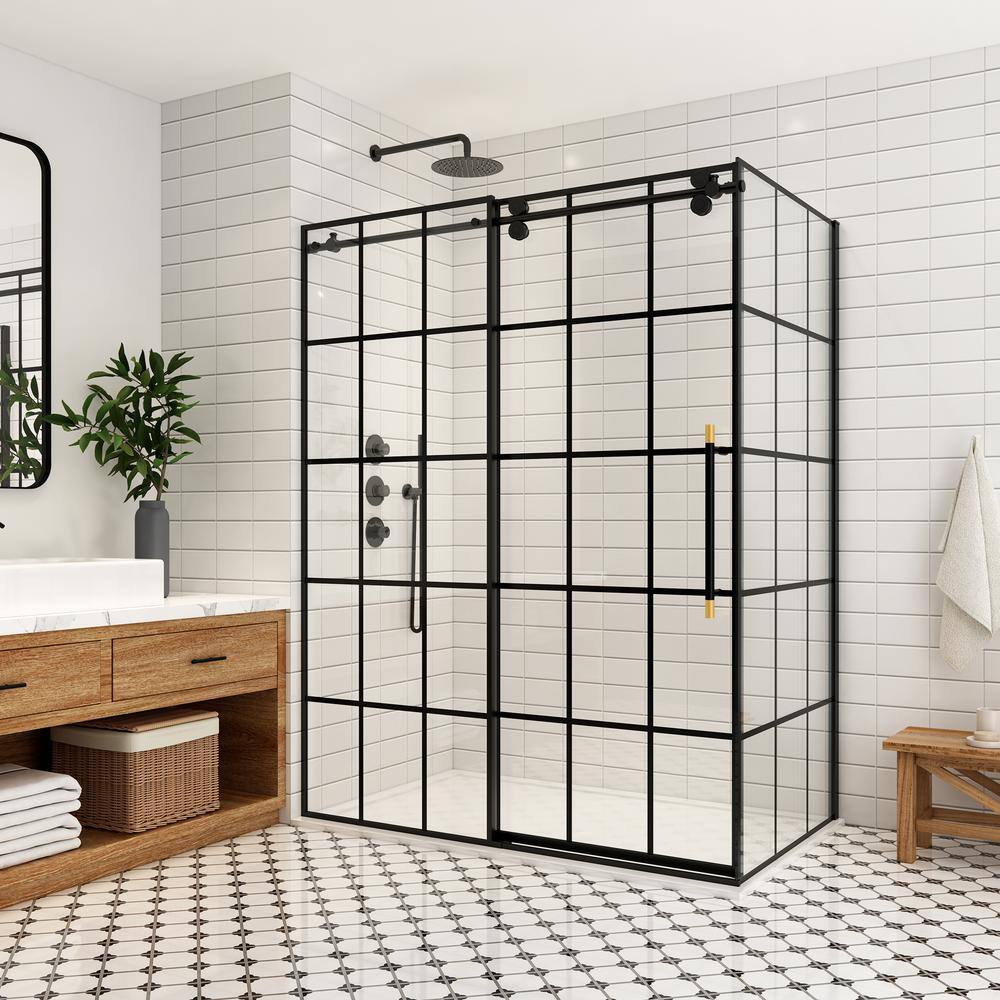 ROSWELL Puente 60 in. W x 78 in. H Rectangle Sliding Frameless Corner Shower Dooe Enclosure in ...
