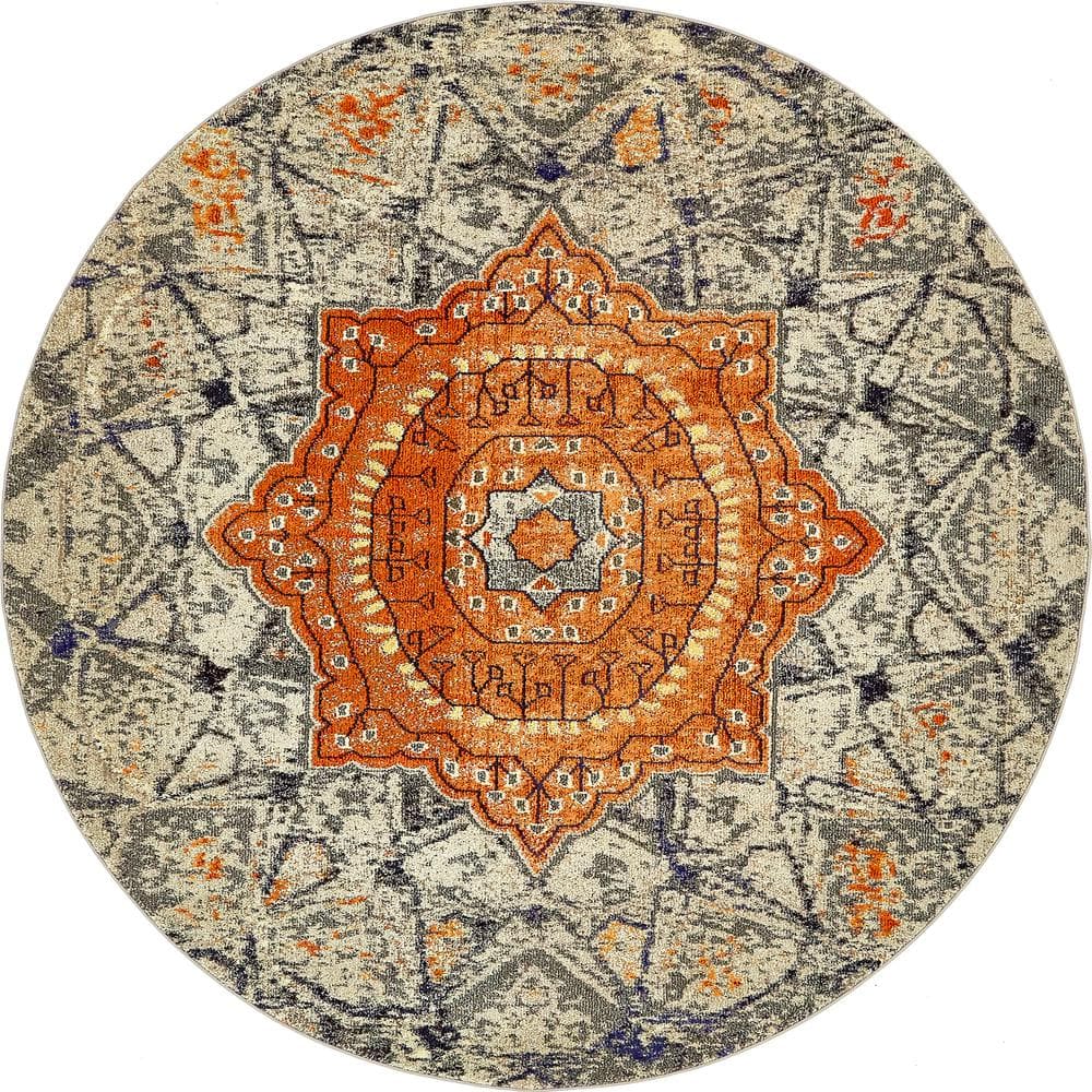 Unique Loom Vita Klimt Gray 8' 0 x 8' 0 Round Rug 3139984 - The Home Depot