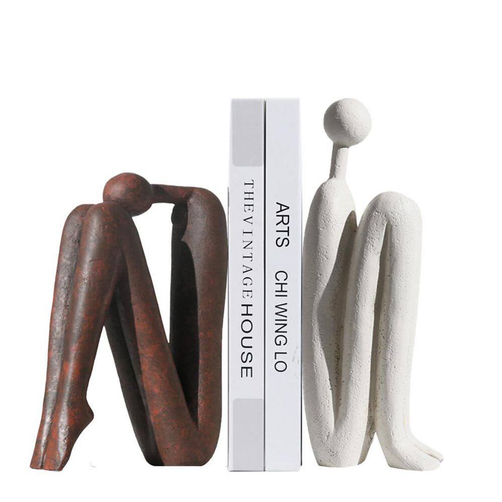 Thinker Statue Bookends Brown and White 5.5 in. x 8.3 in. Resin ...