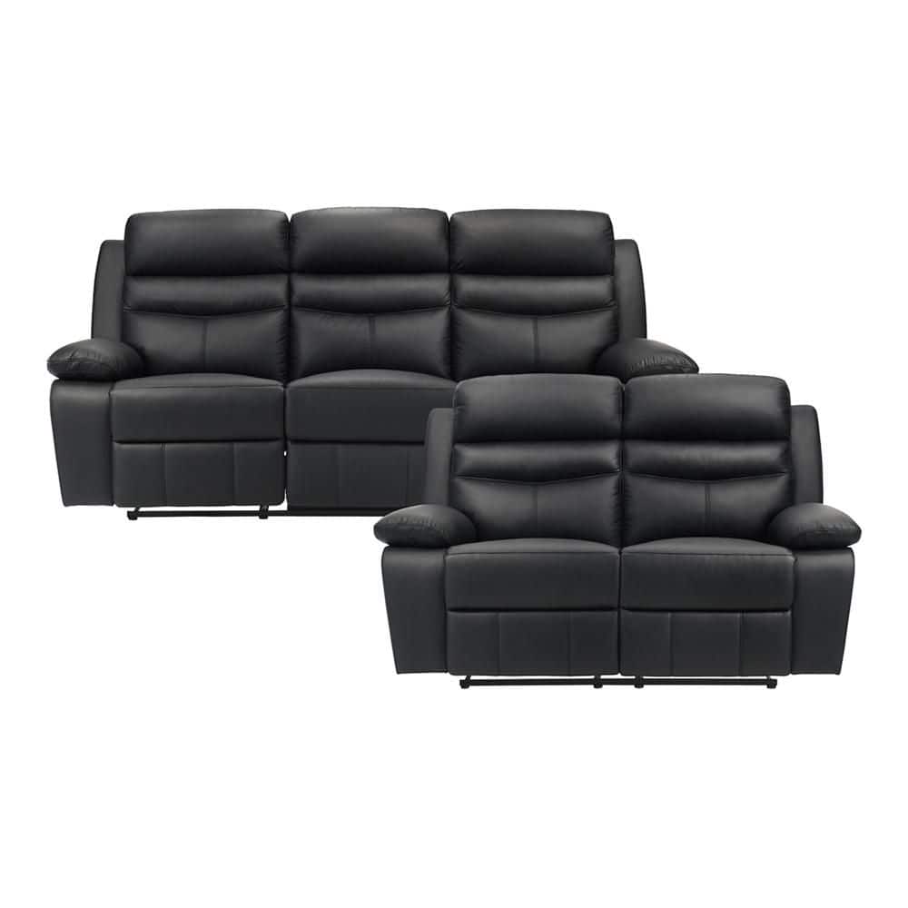 Lazzara Edelia 86.5 in. W Pillow Arm Leather Rectangle 2-Piece Manual ...