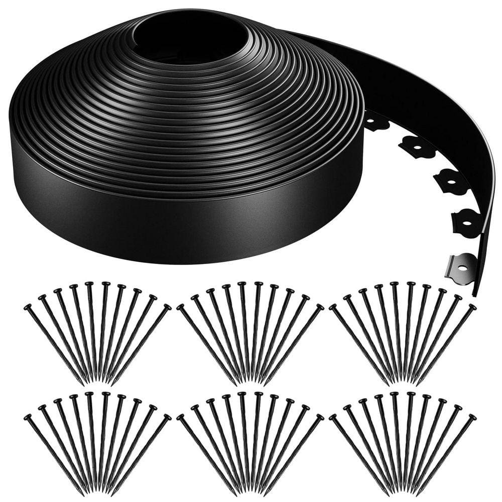 Angel Sar 98 ft. L x 3 in. H Black Plastic Landscape No-Dig Edging Kit ...