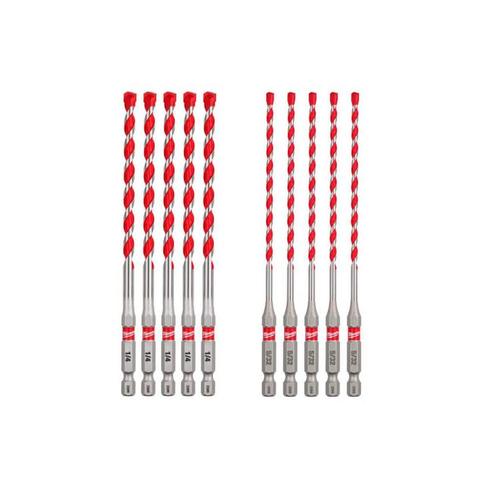 Milwaukee 1/4 in. SHOCKWAVE Carbide Hammer Drill Bits (5-Pack) and 5/32 ...
