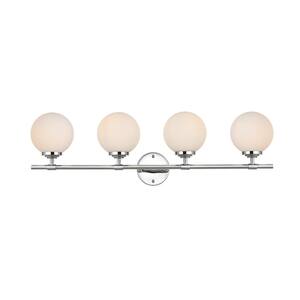 Simply Living 26 in. 3-Light Modern Chrome Vanity Light with White drum ...