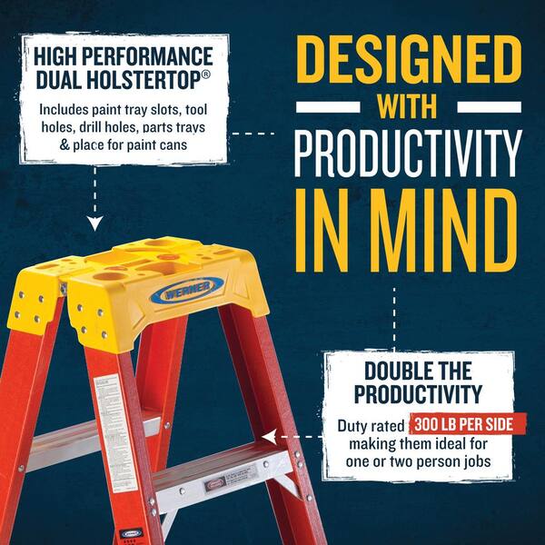 Werner 8 Ft Fiberglass Step Ladder With Shelf 300 Lb