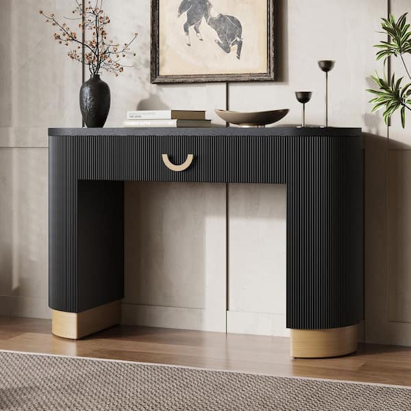 Harper & Bright Designs Modern 47.7 in. Black Oval Wood Console Table ...