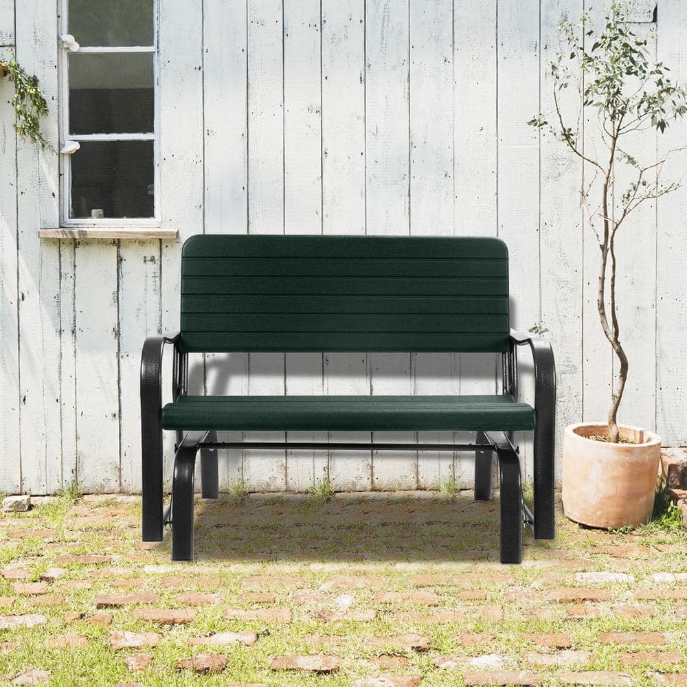 FORCLOVER 2-Seat Plastic Porch Outdoor Glider with HDPE Back Seat and ...