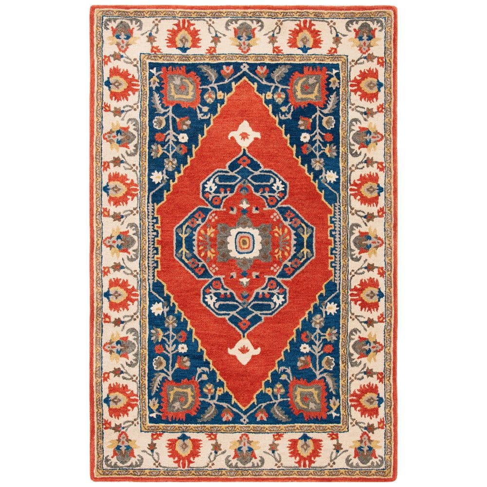 SAFAVIEH Antiquity 5 ft. x 8 ft. Rust/Ivory Traditional Border Area Rug ...