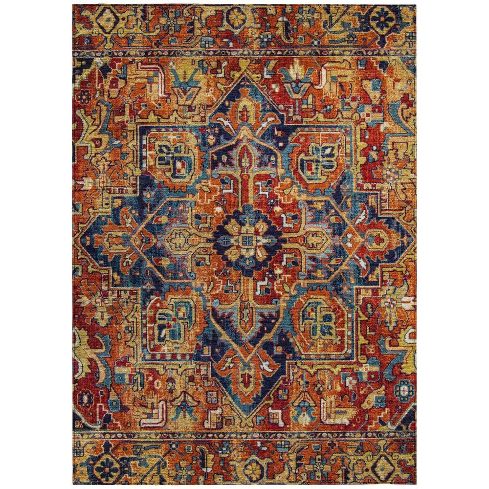 HomeRoots Red Orange and Blue 9 ft. x 12 ft. Woven Oriental Rectangle ...