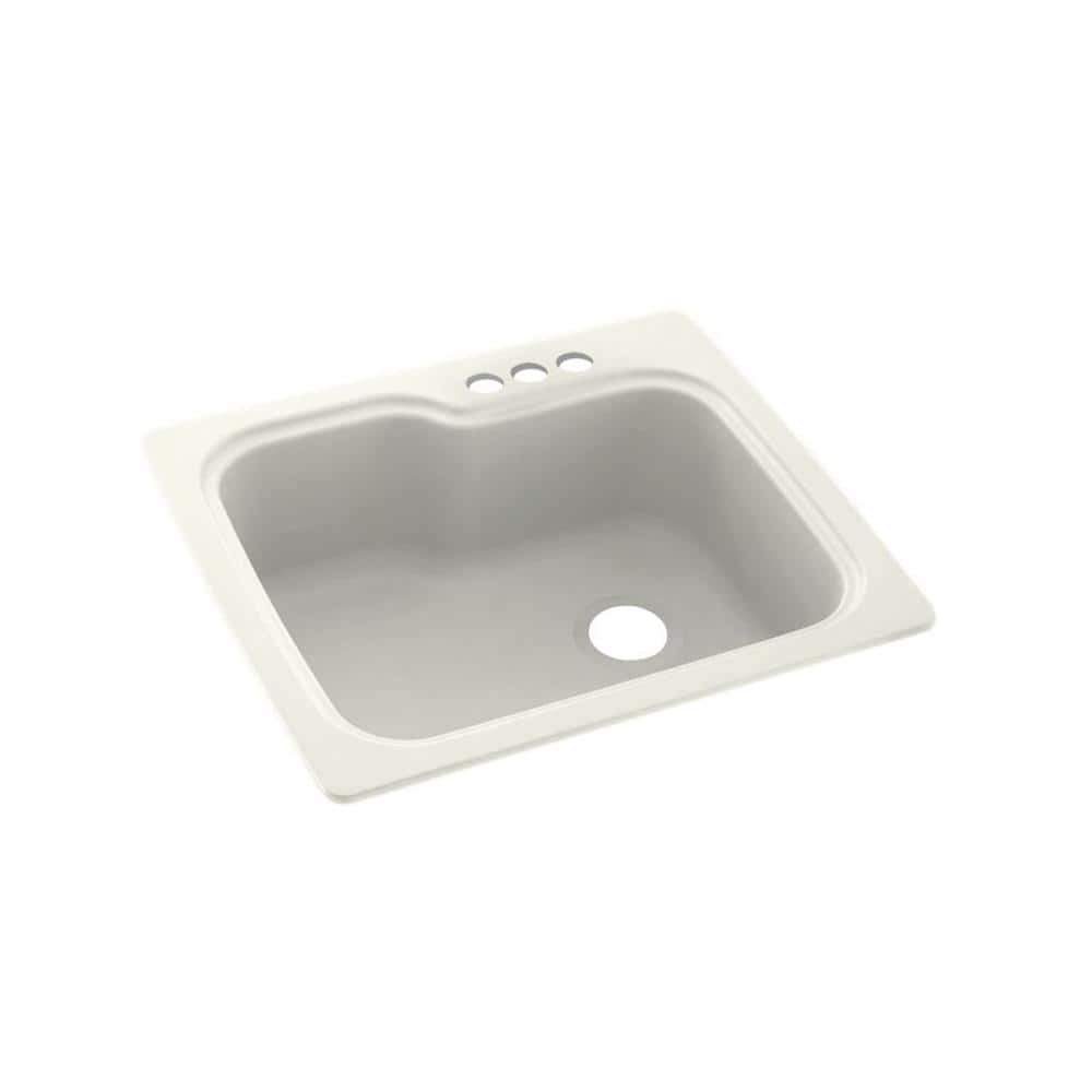 Swan Dual-Mount Bisque Solid Surface 25 in. x 22 in. 3-Hole Single Bowl ...