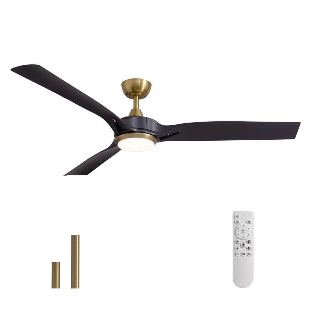 LuminFan 60 in. Indoor Black plus Gold Downrod Mount Ceiling Fan with ...