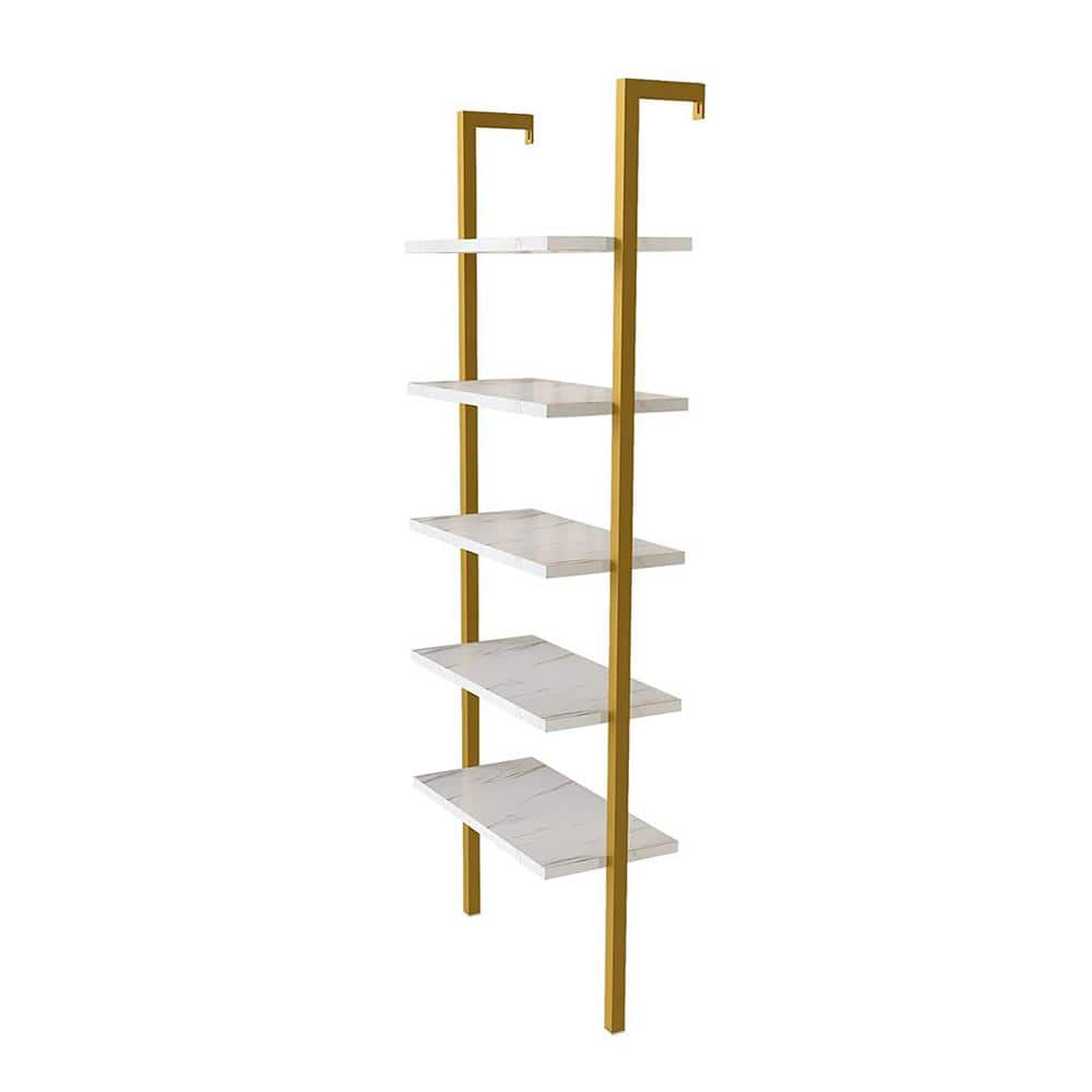 mieres Minimalist 70.8 in. Bright White Wooden 5 Shelves Wall Mount ...