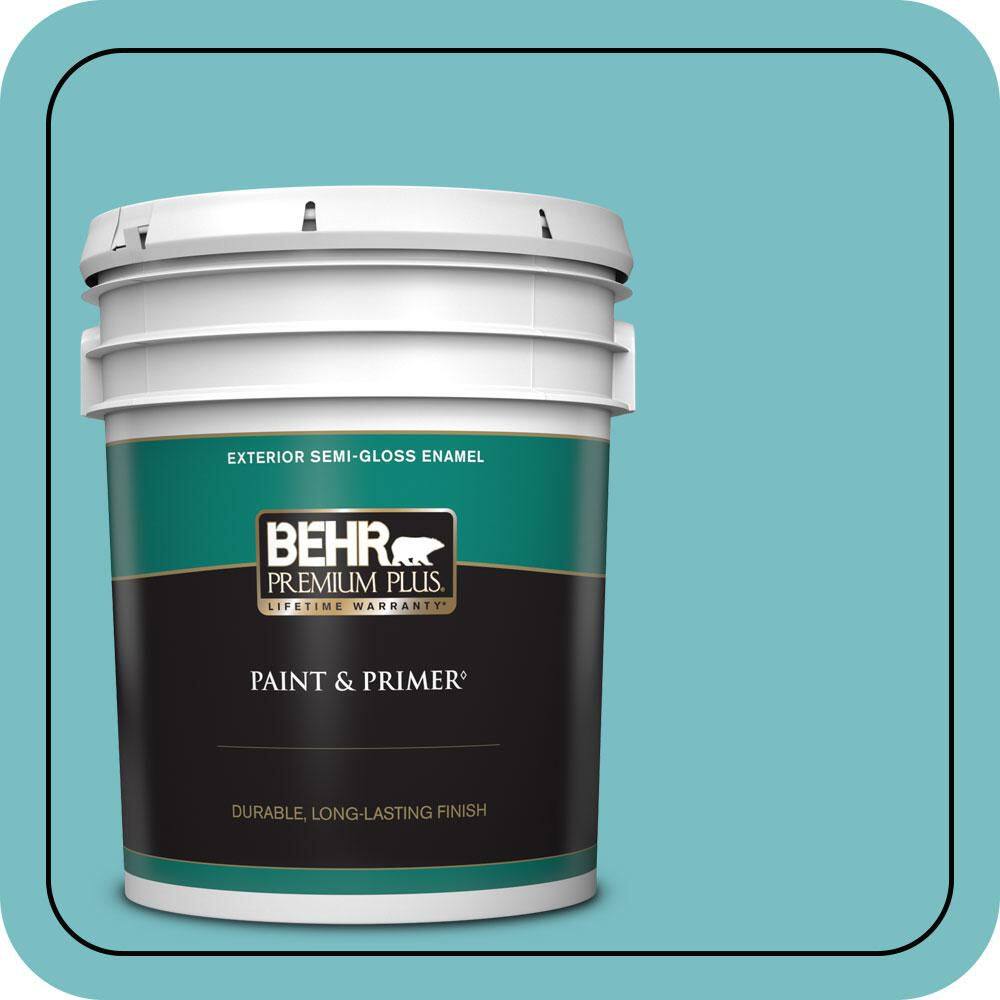 BEHR PREMIUM PLUS 5 gal. #M460-4 Pure Turquoise Semi-Gloss Enamel ...