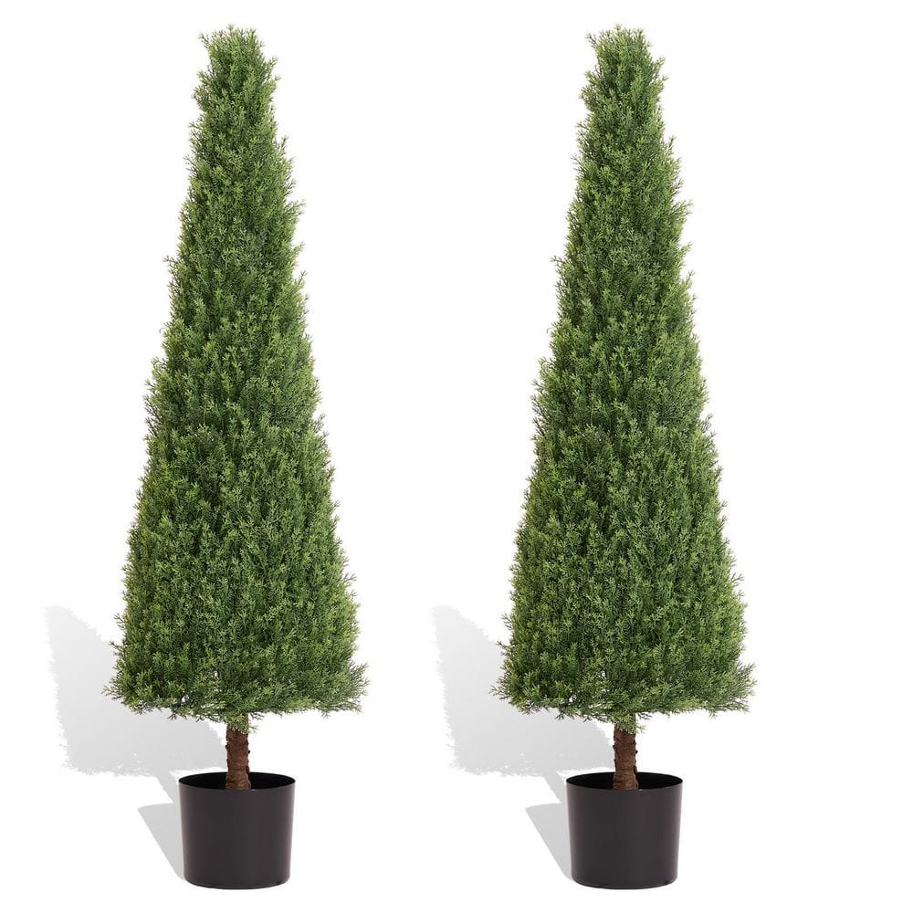 BEEDESIGN 4 ft. Conical Topiary Cedar Trees Artificial Outdoor Lifelike ...