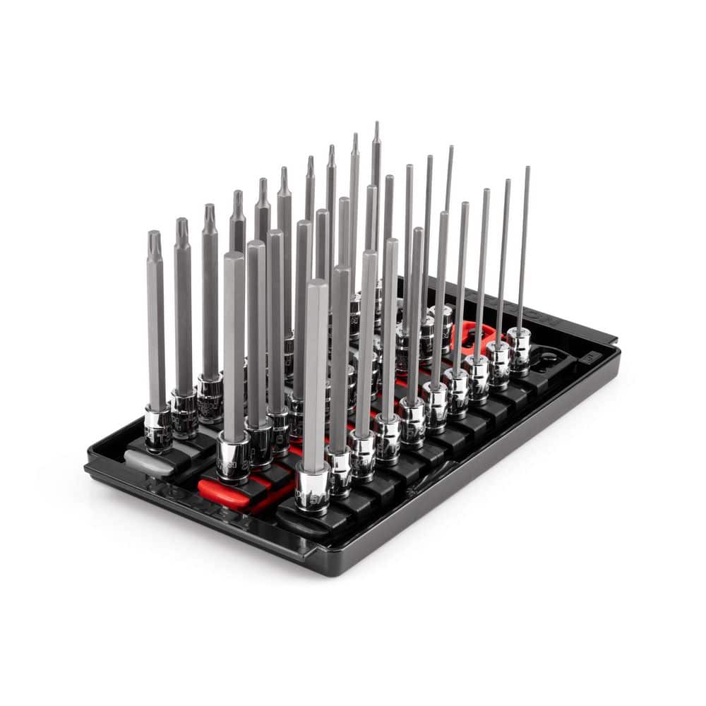 TEKTON 1/4 Inch Drive Long Hex and Torx Bit Socket Set with Rails and Tray, 31-Piece (5/64-5/16 ...