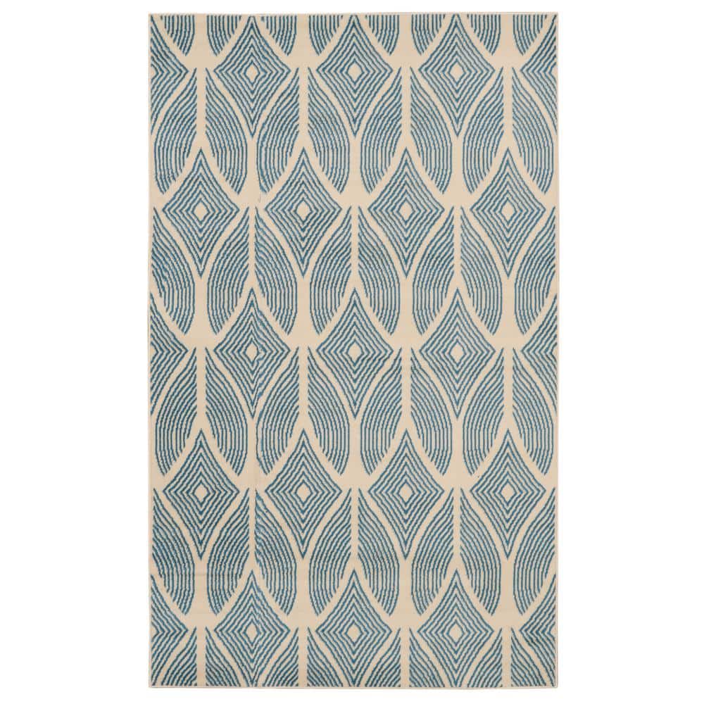 Linon Home Decor Kobe Henley Bone and Blue 4 ft. 3 in. x 7 ft. 3 in ...