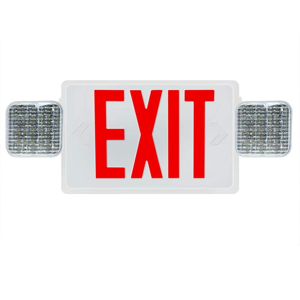 WYZM 20-Watt Equivalent Integrated LED White Exit Sign and Emergency ...