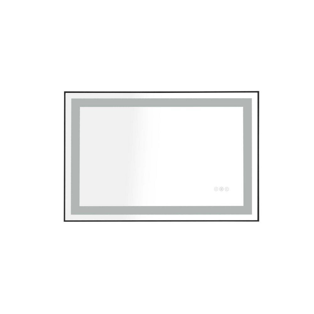 36 in. W x 24 in. H LED Rectangle Framed Black Mirror Anti-Fog Dimmable ...