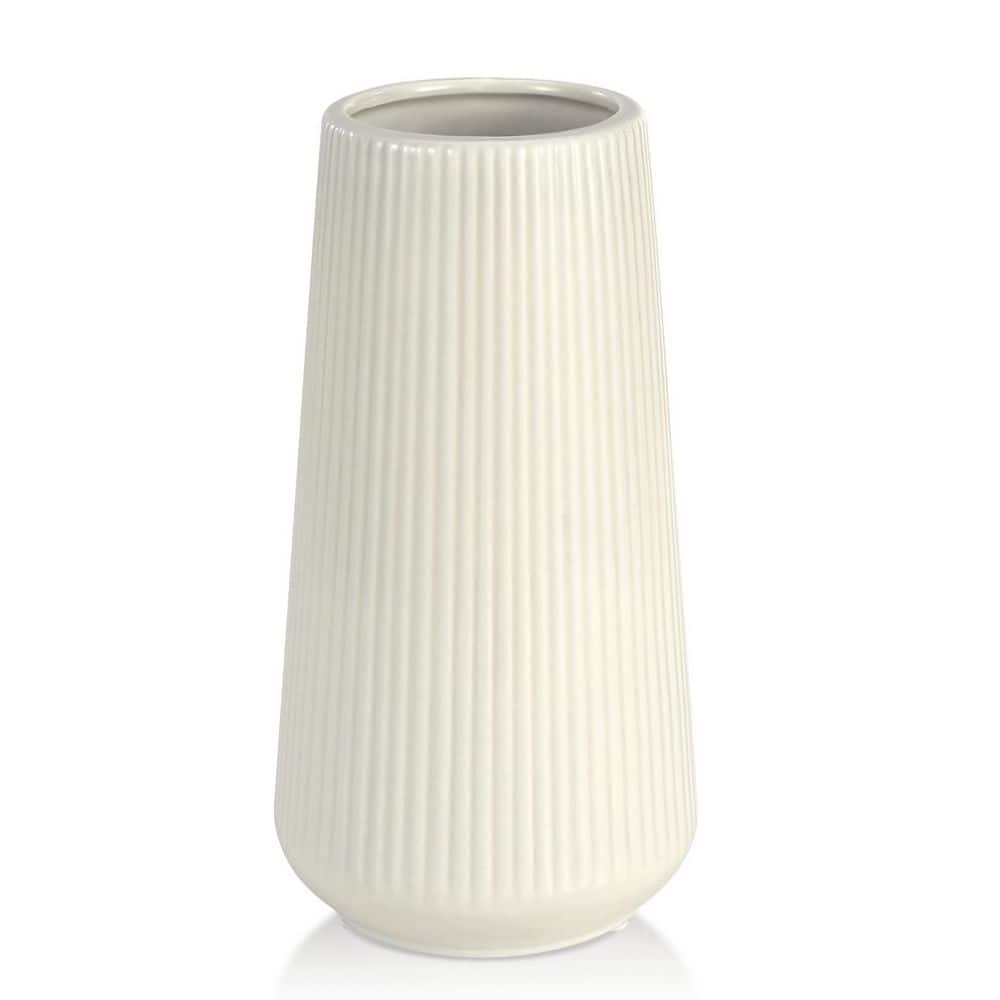 7.72 in. Beige Round Ceramic Vase Small Cute Flower Decorative Vase for ...