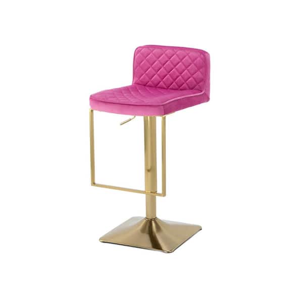 Tidoin 31.89 in. Pink Adjustable Height Metal Frame Low Back Bar Stool ...