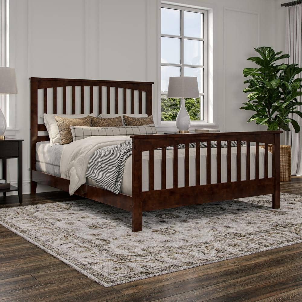 AFI Brooklyn Walnut Brown Solid Wood Frame Queen Foundation Bed with ...