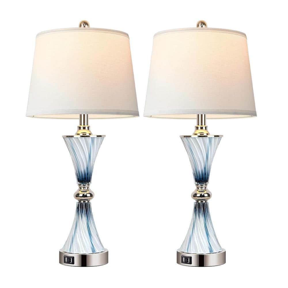 Rottogoon 26 in Set of 2 Blue White Glass Table Lamps for Bedrooms with ...