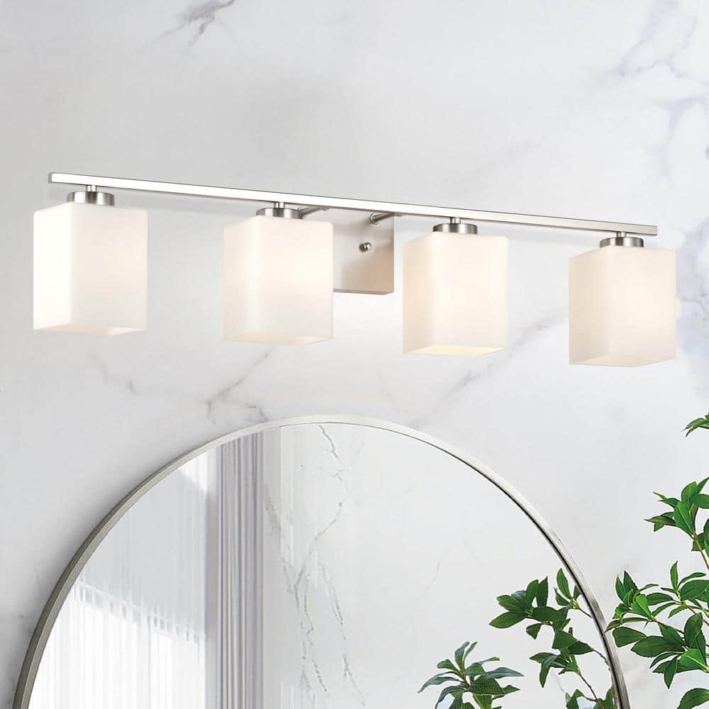 Edvivi 4-Light 32 in. Brushed Nickel Indoor Bathroom Vanity Lights with ...