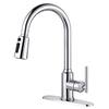 WOWOW Single Handle Deck Mount Gooseneck Pull Down Sprayer Kitchen Faucet with Deckplate ...