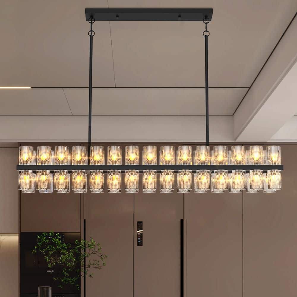 Lasaideal Crysia Modern LED 54 in. 60-Light Black K9 Crystal Linear ...