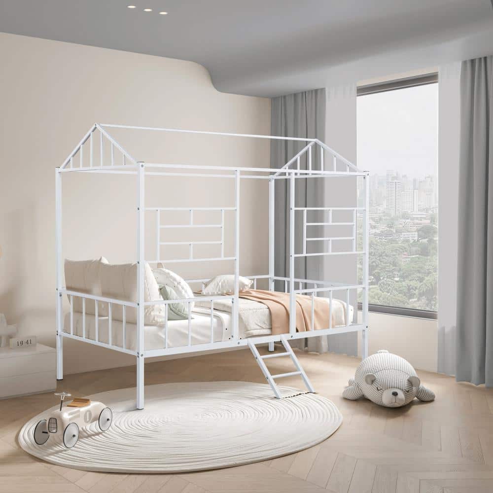 Furniture of America Jason White House Design Twin Loft Bed with Gable ...