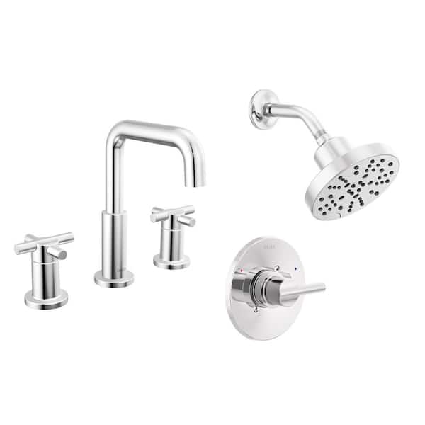 Delta Nicoli 5-Spray Shower Faucet with 8 in. Widespread Double Handle Bathroom Faucet in Chrome ...
