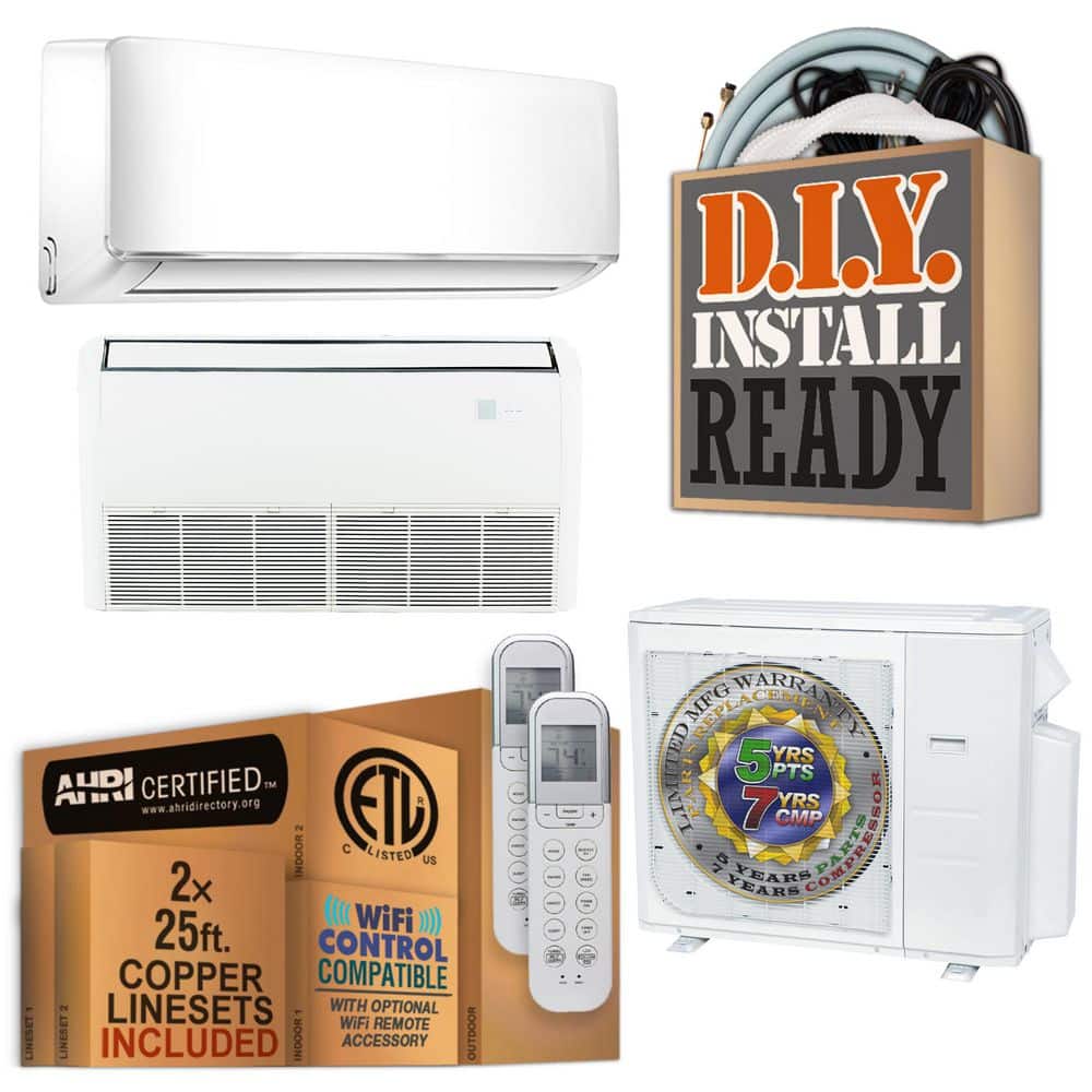 Ramsond 27000 BTU 2.25 Ton Dual Mini Console/Wall Mount Ductless Mini ...