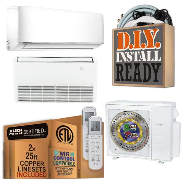 Ramsond 27000 BTU 2.25 Ton Dual Mini Console/Wall Mount Ductless Mini ...