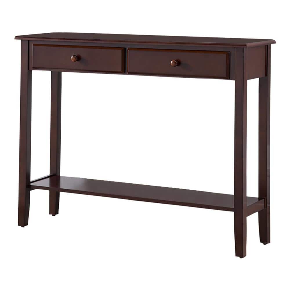 InRoom Designs 42 in. Walnut Standard Rectangle Wood Console Table with ...