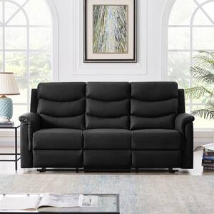 Merax 84.2 in. W Square Arm Rectangle Faux Leather Reclining Sofa in ...