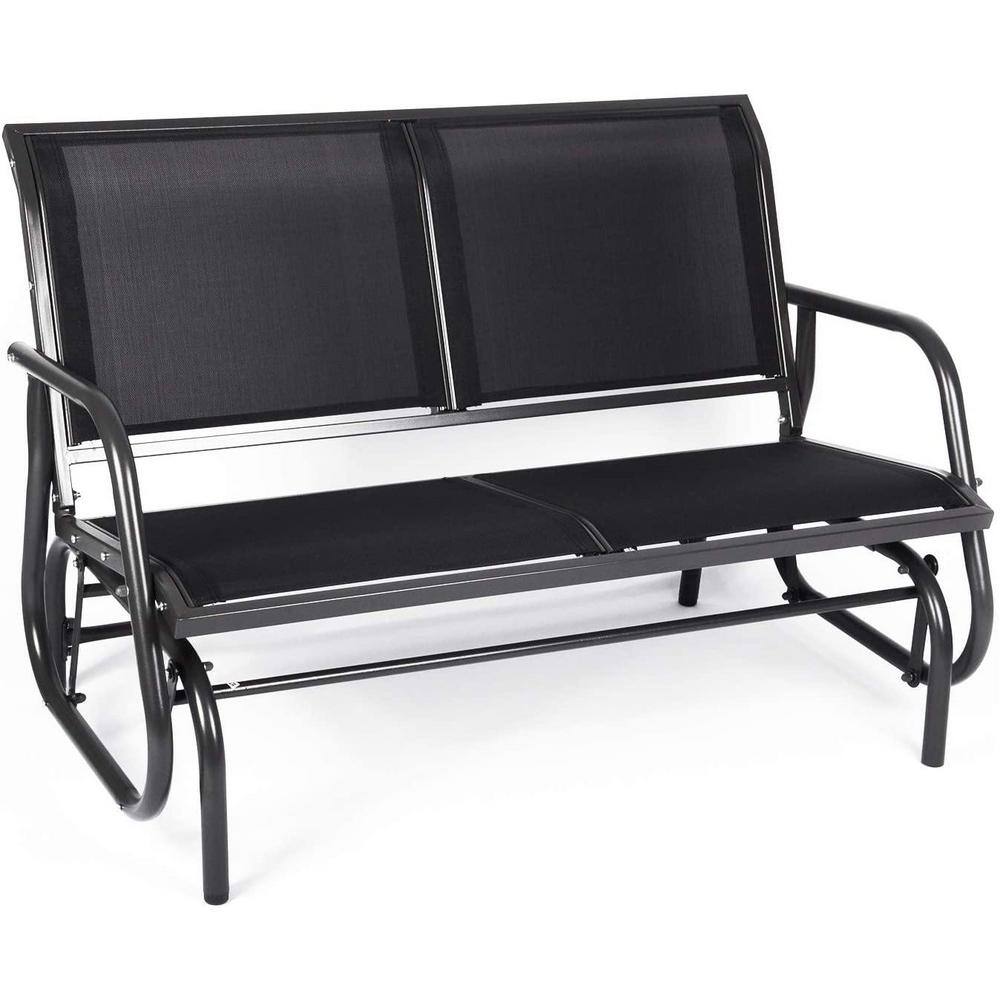 2-Person Dark Gray Metal Outdoor Glider Patio Rocking Bench Outdoor ...