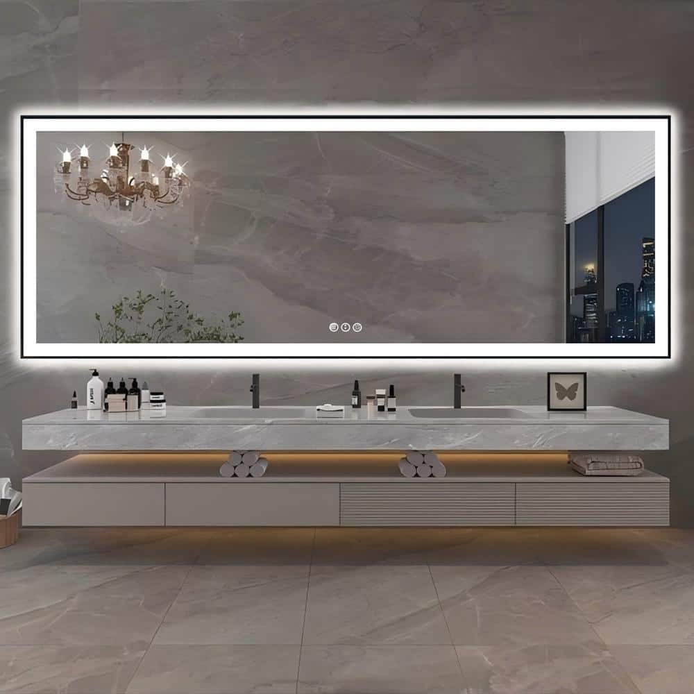 UPIKER Aura 96 in. W x 36 in. H Rectangular Frameless Anti-Fog Ceiling ...