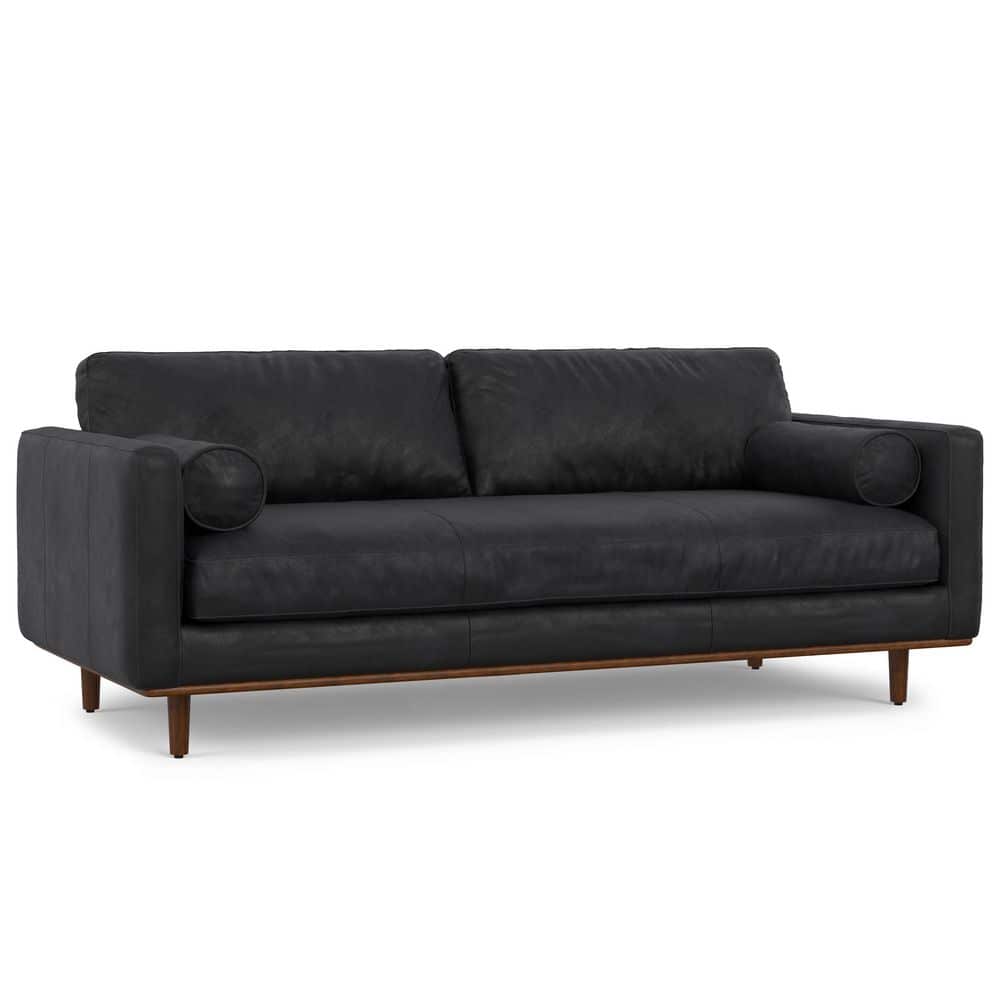 Simpli Home Morrison 89 in. Straight Arm Genuine Leather Wide Rectangle ...