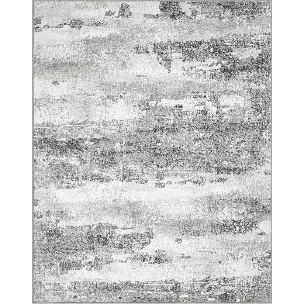 Limlok Zephyr Machine Washable Light Gray 5 ft. x 7 ft. Modern Abstract ...
