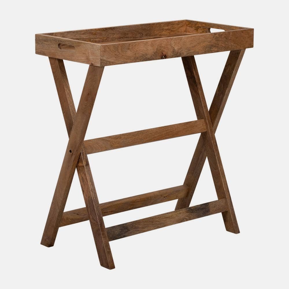 Benjara 15 in. W x 32 in. H x 30 in. Rectangular Brown Wood TV Tray ...