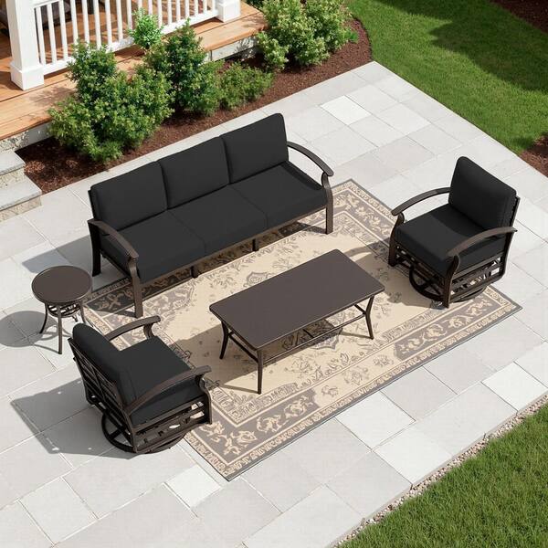 Halmuz 5-Piece Patio Aluminum Conversation Set with Swivel Chairs ...