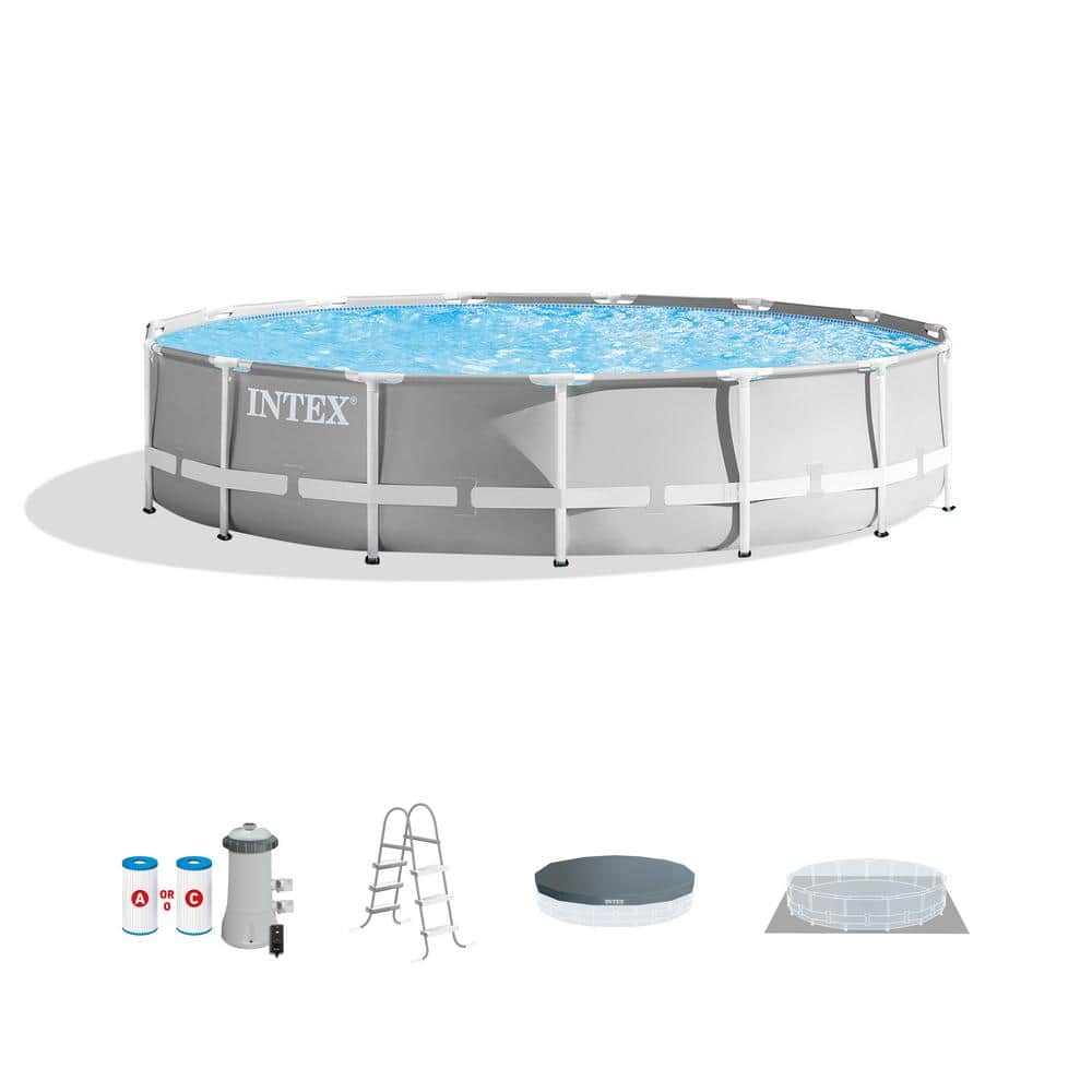 Intex 15 ft. x 42 in. Round 42 in. Metal Frame Above Ground Swimming ...
