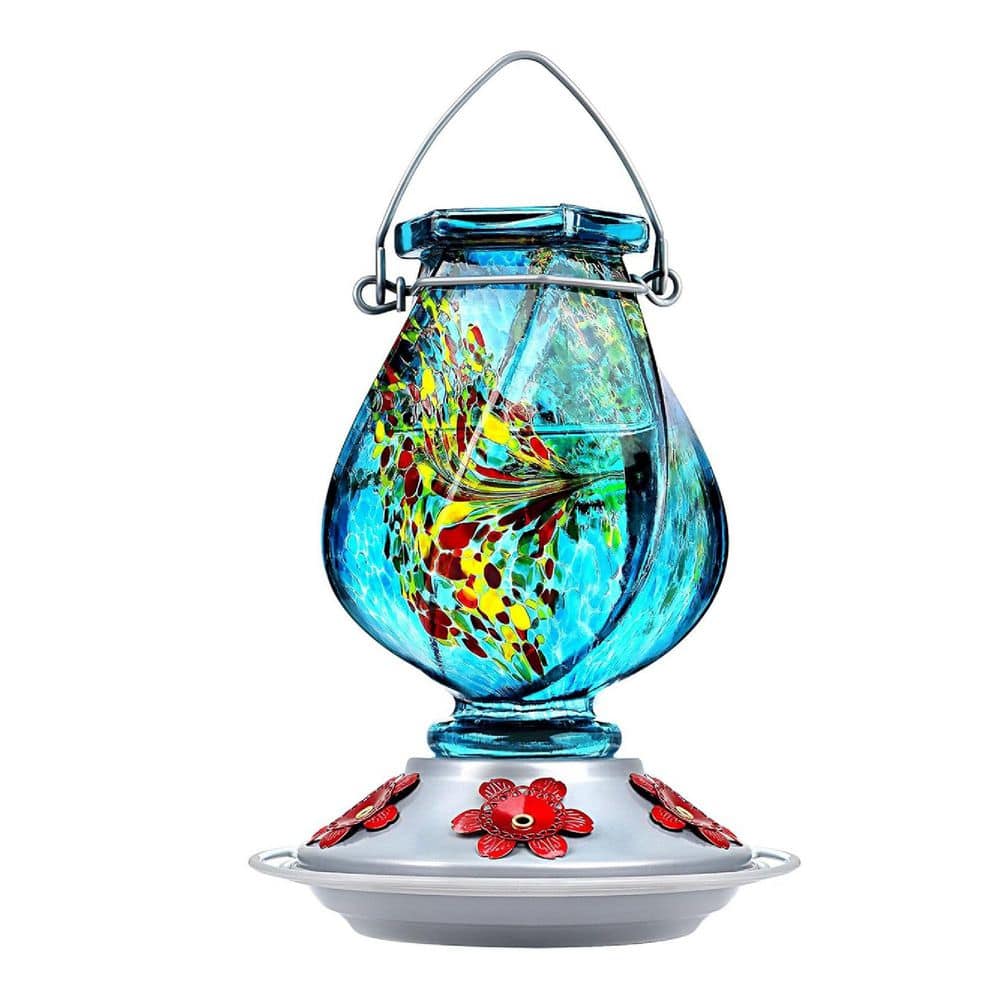 Justincity Blue Finish Hanging Hand Blown Glass Hummingbird Feeder 22 ...