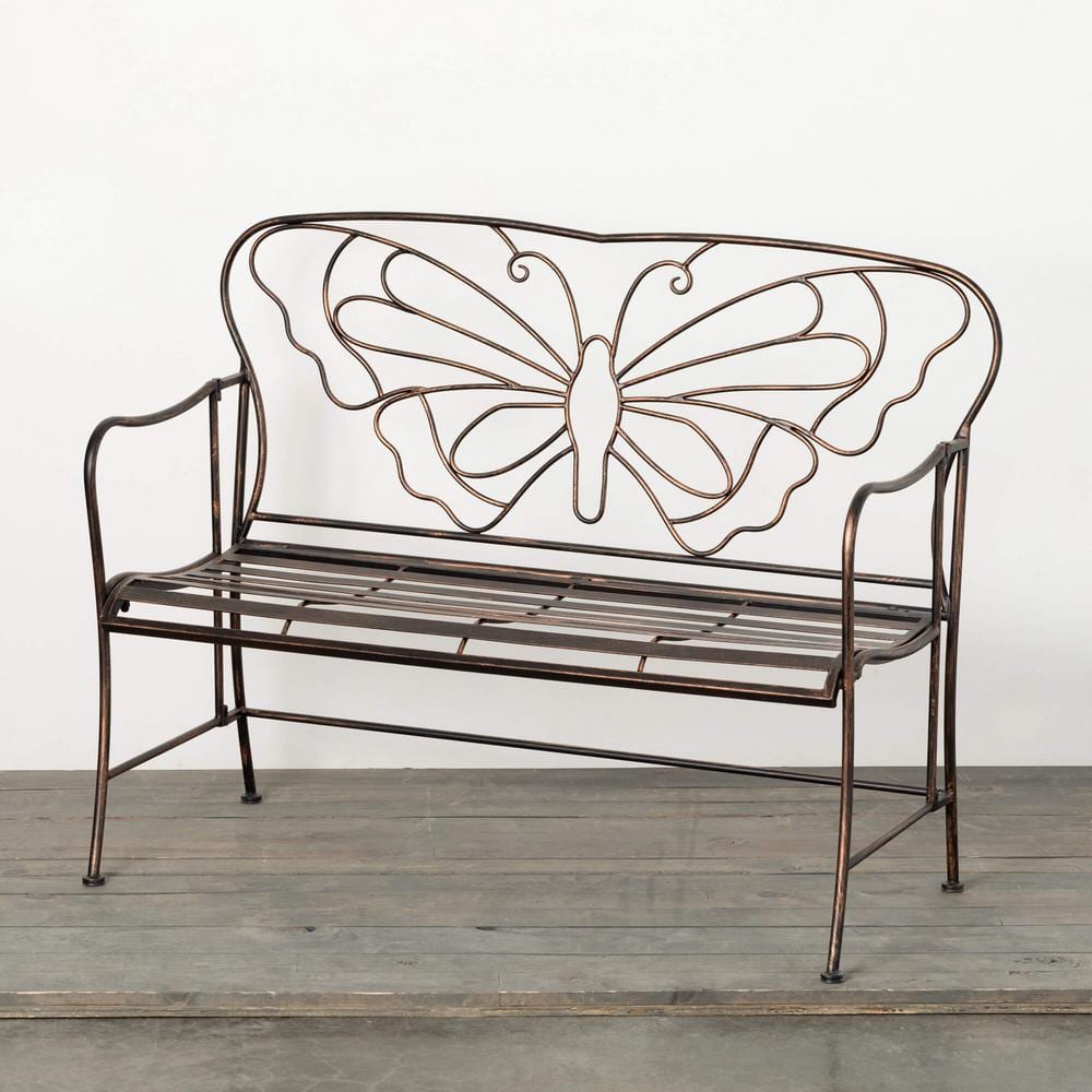 SULLIVANS 48 in. x 36 in. Copper Butterfly Metal Outdoor Garden Bench ...