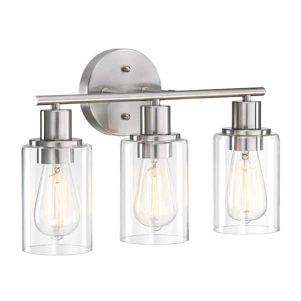 Pia Ricco 17 in. Modern 3 Lights Vanity Light Fixtures Brushed Nickel ...