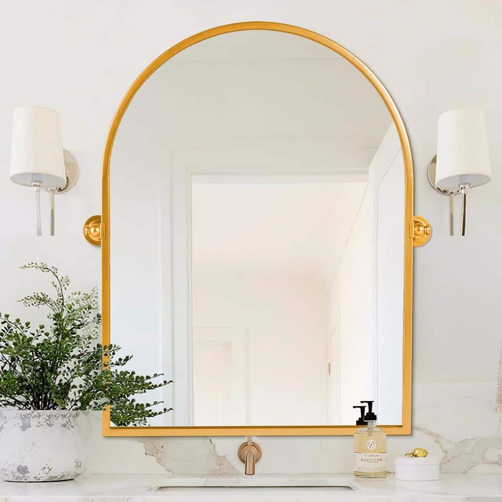 Lumioca 1-Piece Gold 24 in. W x 35 in. H Iron Right Angled Arched Metal ...