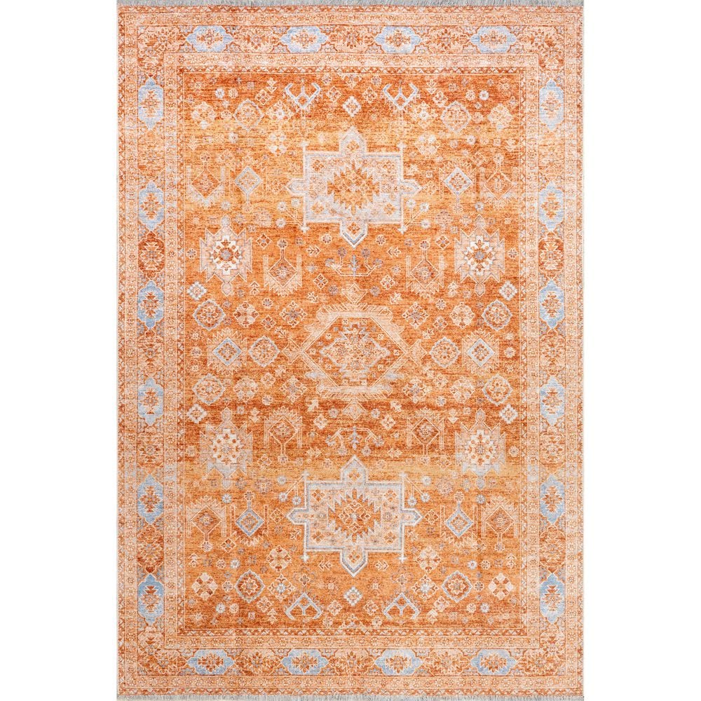 RUGS USA Kaski Geometric Machine Washable Area Rug Peach 8 ft. x 10 ft ...