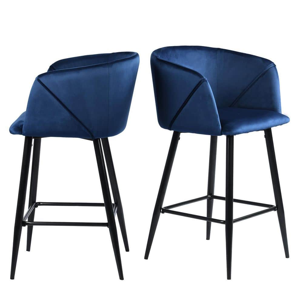 Homy Casa Aldridge 26 in. Blue Mid Back Metal Frame Counter Stool with ...