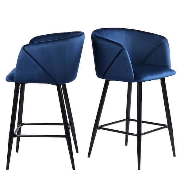 Homy Casa Aldridge 26 in. Blue Mid Back Metal Frame Counter Stool with ...